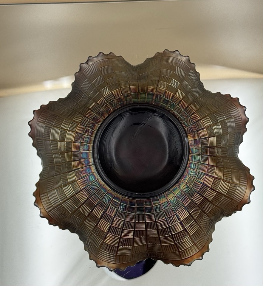 Vintage Northwood Grape and Cable Carnival Glass Stippled Bowl Ruffled ...