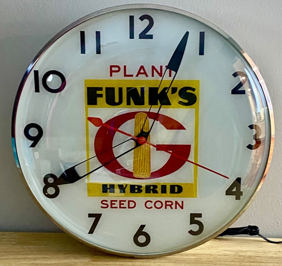 Funk's G Hybrid Seed Corn Lighted Advertising Round Wall Clock Free ...