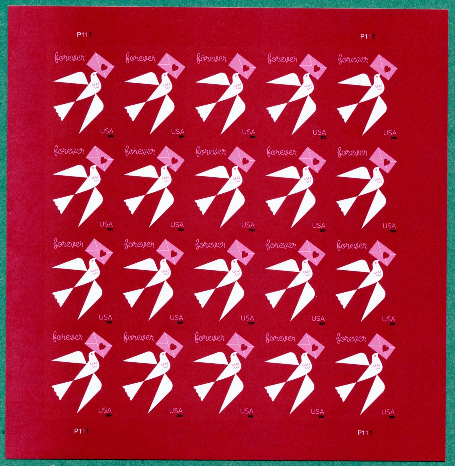 US 2024 MNH # 5826a IMPERF NDC LOVE DELIVERY DOVE BIRD PANE OF 20 ...