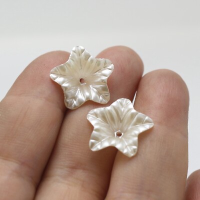 100 Ivory Acrylic Pearl Bead Cap Bell Flower Beads 16mm Center Hole ...
