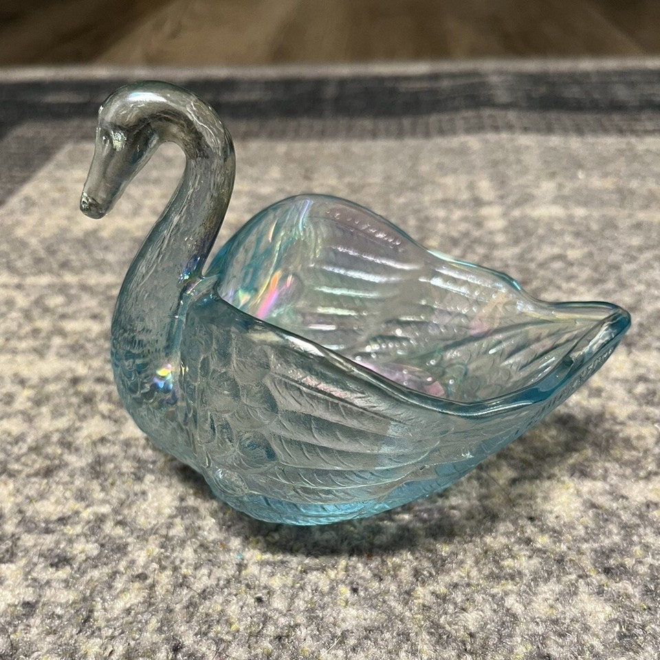 Vintage Imperial Glass Blue Iridescent Swan Candy/Nut Trinket Dish | eBay