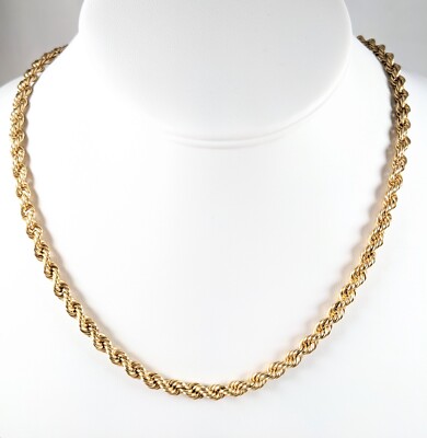 Gold Rope Chain Hallmarked 14 KT Necklace 26" Long 4mm Wide | eBay