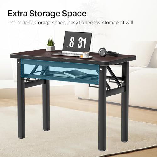 Folding Desk, 31.5 Foldable Computer Desk, Study Table with Storage ...