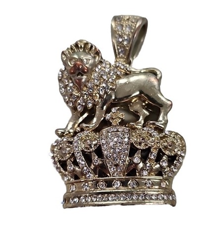 FULL ICED HIP HOP RAPPER'S GOLD Color LION KING CROWN CHARM BLING ...