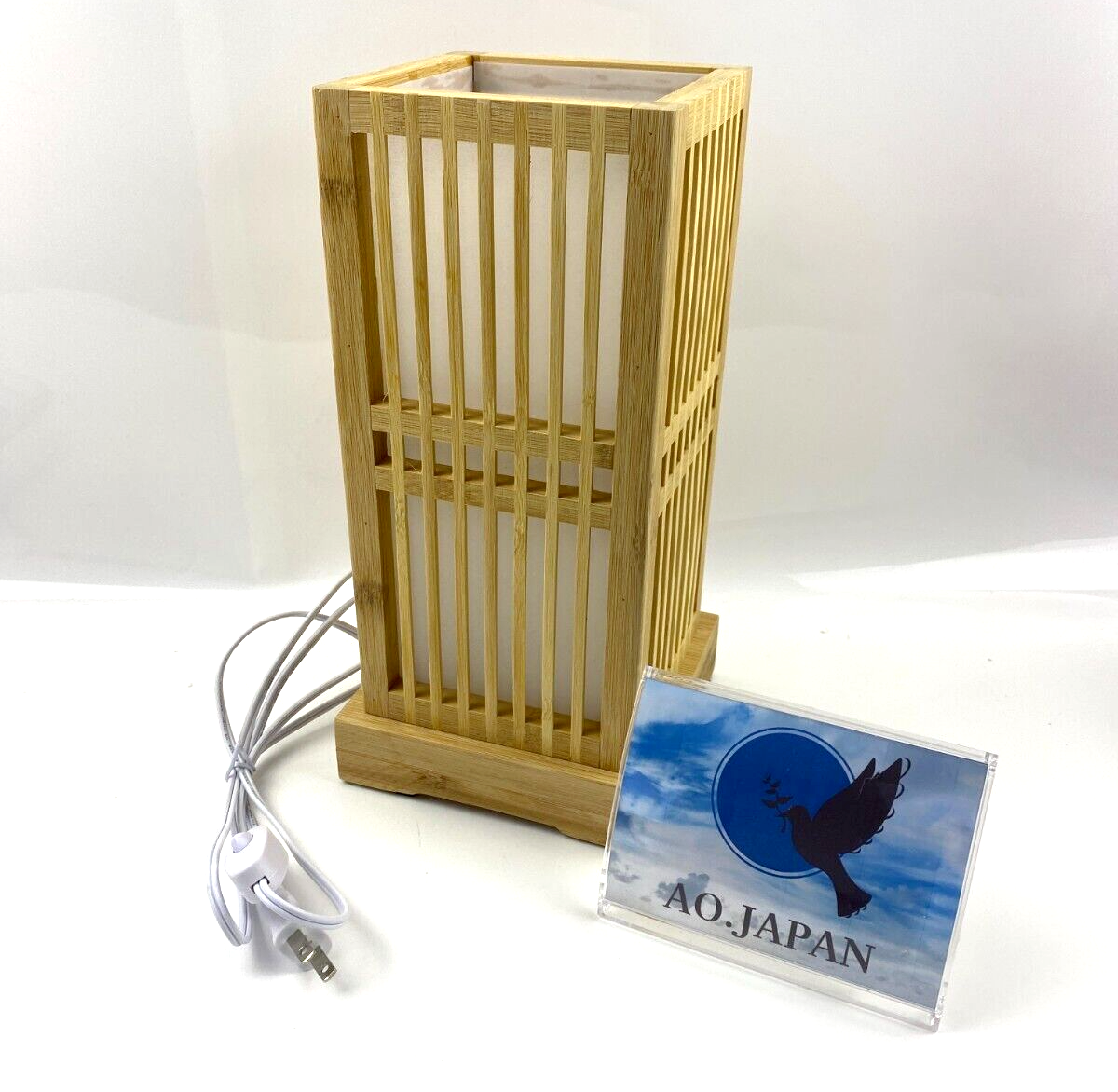 Japanese Style Table Lamp Stand Light Natural Bamboo Work Square ...