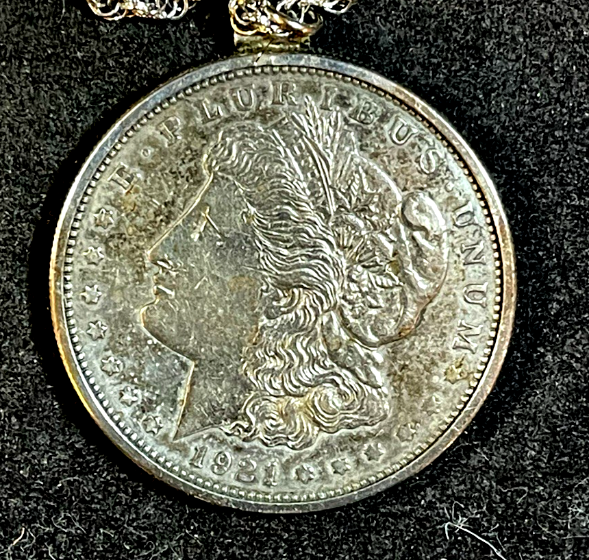 1921 Morgan Silver Dollar Pendant and 24" Chain, MILG WEAR, ESTATE ...