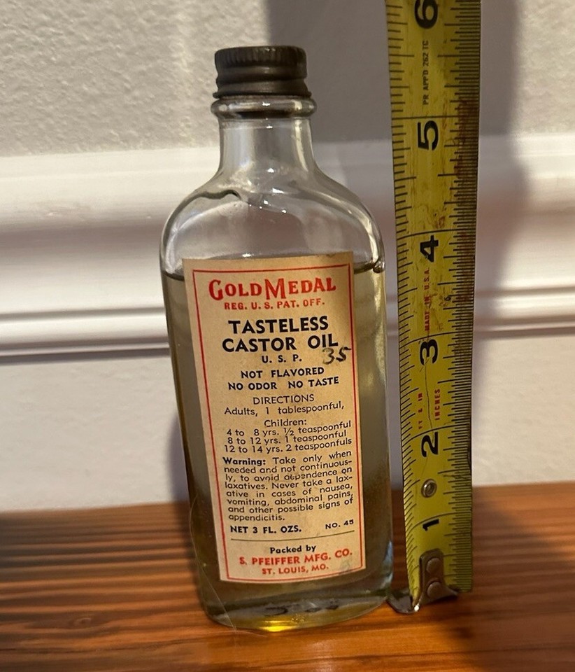 c1930 Bottle Gold Medal Tasteless Castor Oil Pfeiffer Mfg Paper Label ...