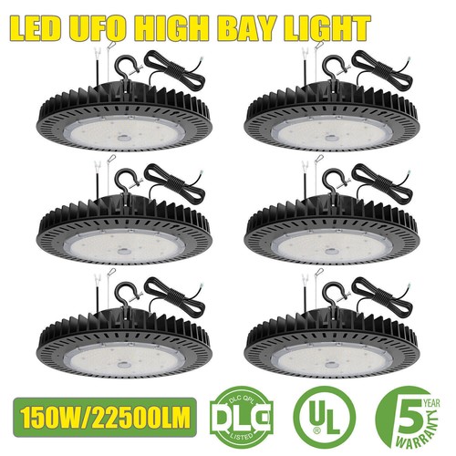 6Pack 150W LED High Bay Shop Light Fixture Dimmable Warehouse Garage ...