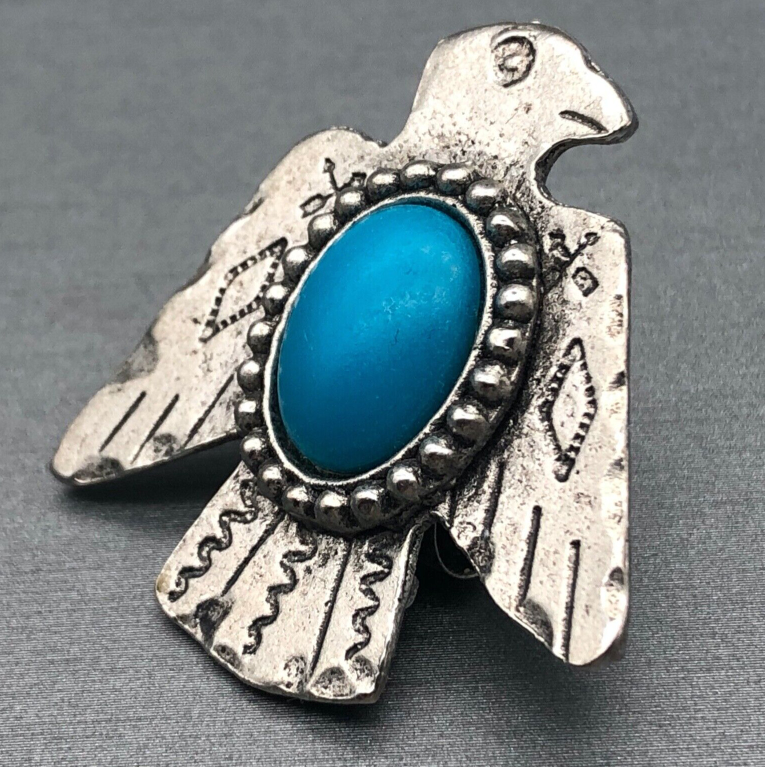 Vintage Turquoise Belly Thunderbird Bolo Tie Slide Be… - Gem