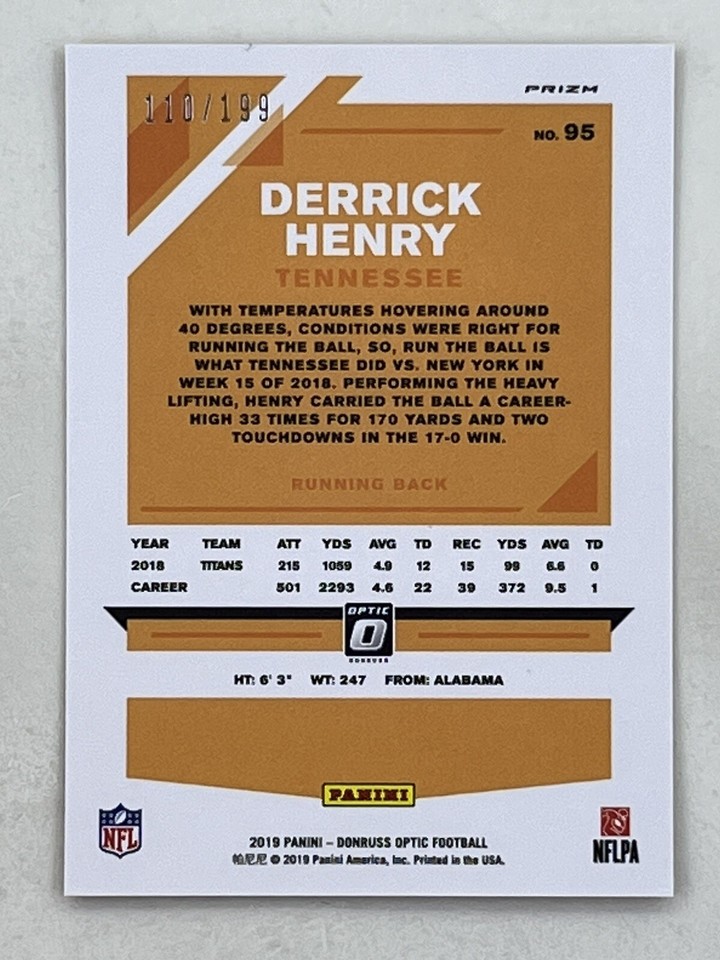 Derrick Henry 2019 Panini Donruss Optic Orange Prizm /199 #95 NFL ...