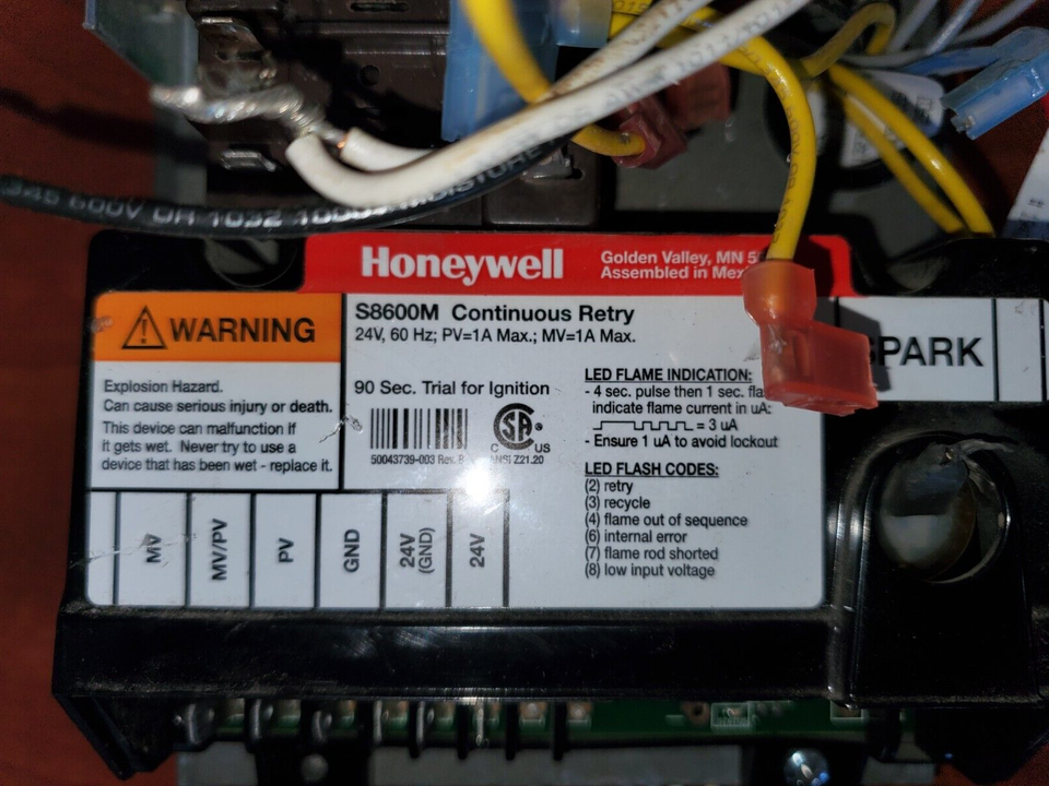 Honeywell S8600M Continuous Retry Furnace Control Module Remote Bulb ...