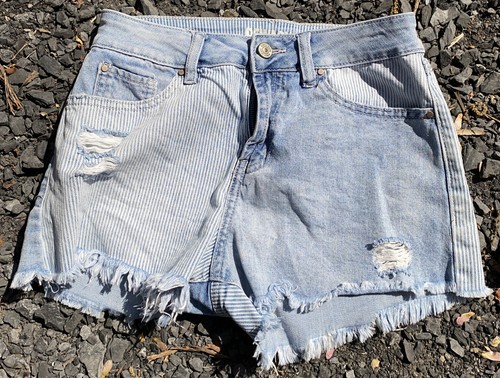 Rewash High Rise Jean Shorts Womens 3 Pin Stripe Stretch Denim Cut Offs ...