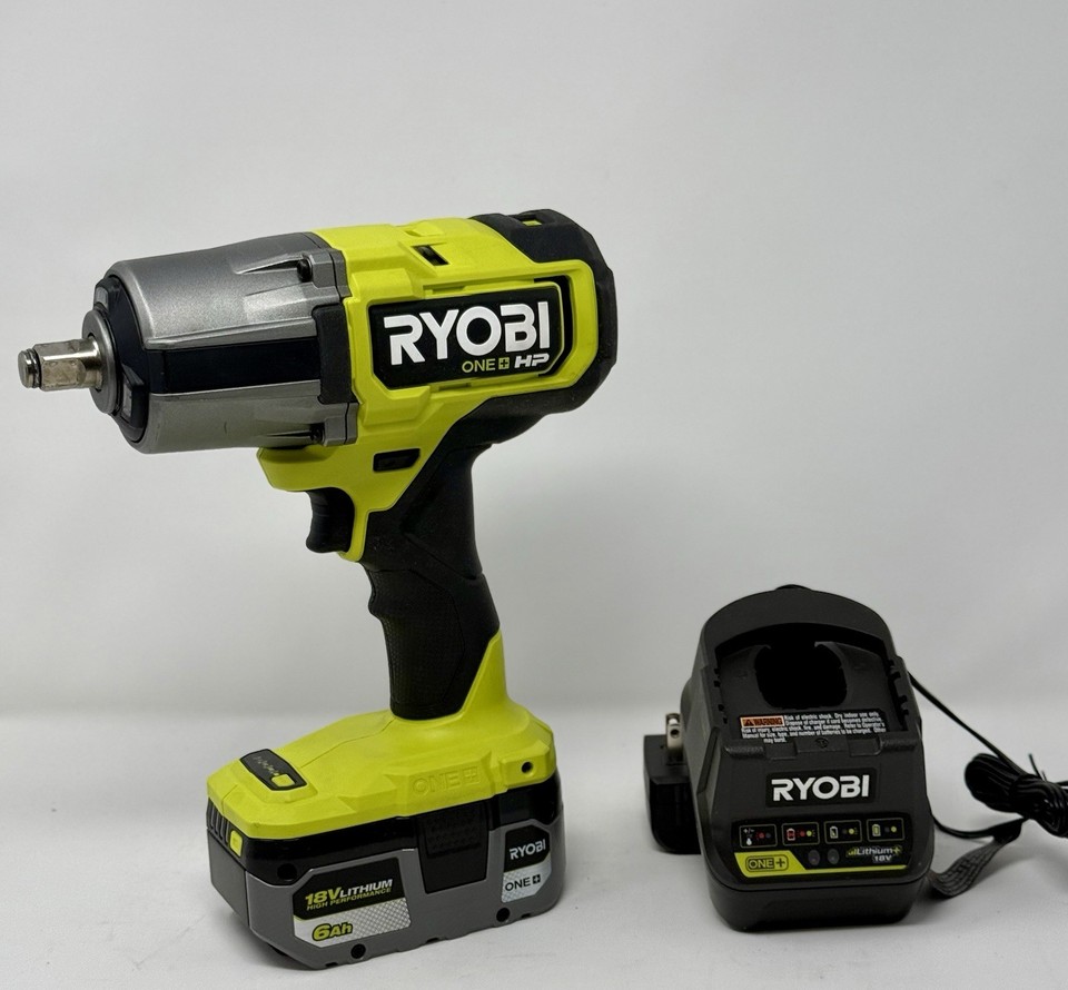 Ryobi Brushless 18V 1/2" High Torque Impact Wrench +HP 6.0 Batt +Chgr ...