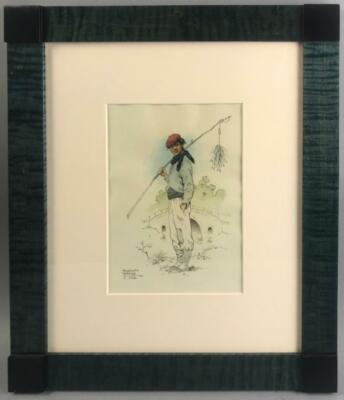 Rodolfo Ramos Signed Painting Argentina Artist Watercolor Boy Fishing ...