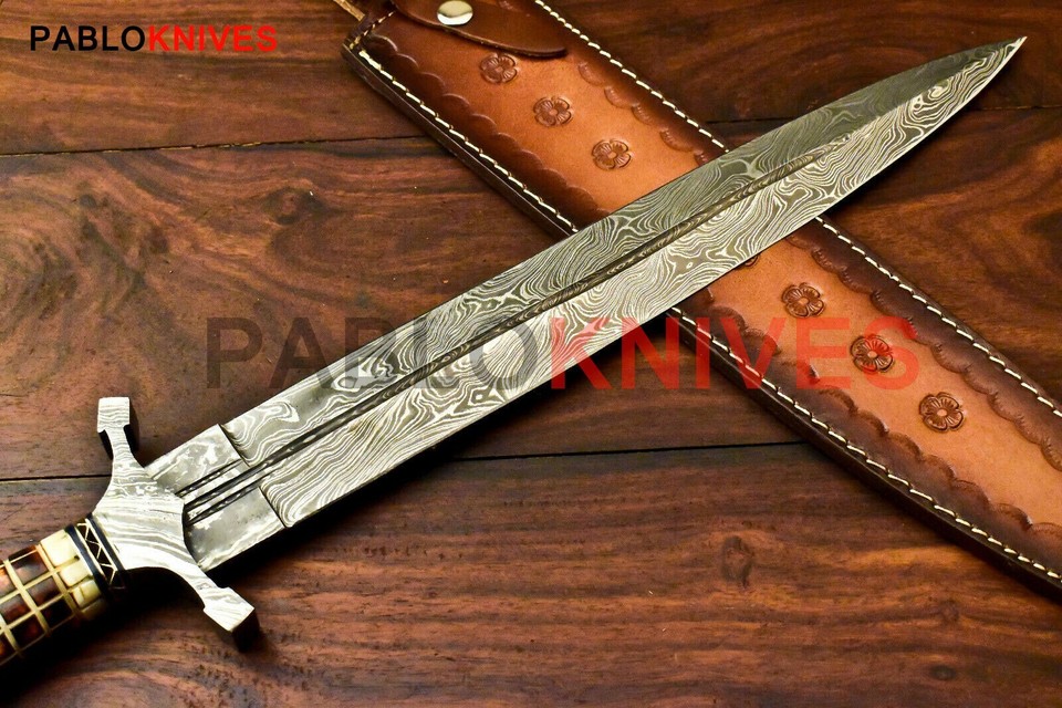 Custom Hand Forged Damascus Steel Hunting Medieval Sharp Dagger Bone ...