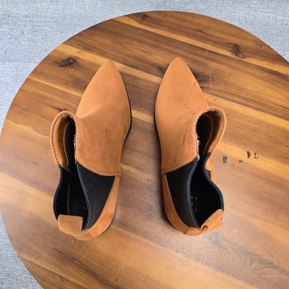 Womens Pointed Toe Ankle Boots Block Heel Brown Suede Chelsea Booties ...