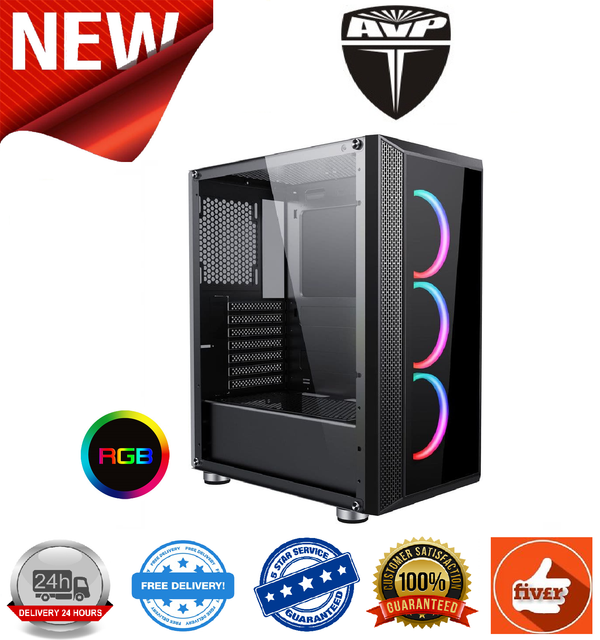 AVP Arion Mid Tower Gaming Case Tempered Glass Front & Side 3 X RGB ...