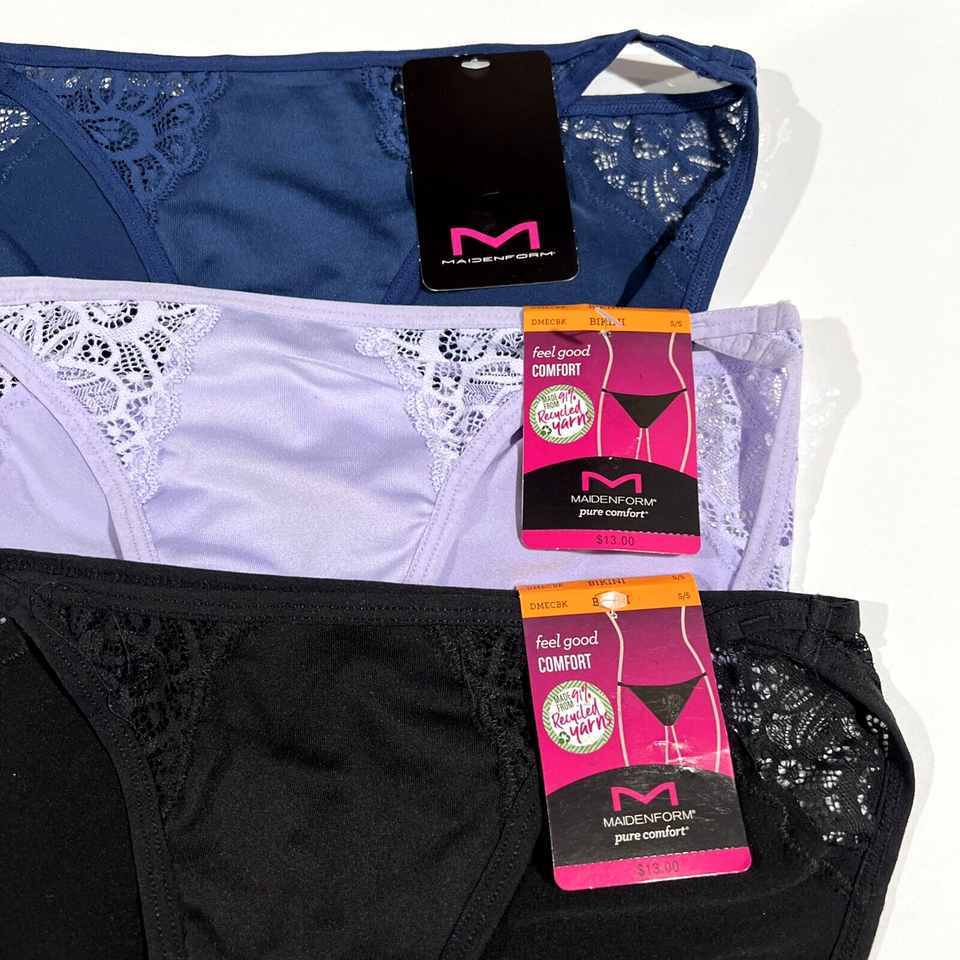 NEW Maidenform 3 Pairs Pure Comfort Bikini Panties S/5 Multi-Color ...