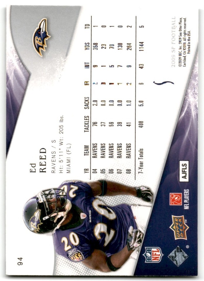 2009 Upper Deck SP Football Card Ed Reed #94 Baltimore Ravens | eBay