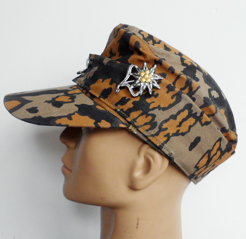 WWII German M43 Oak Camo Field Cap Hat & German Edelweiss Badge Pin ...