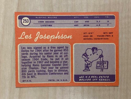 LES JOSEPHSON LOS ANGELES RAMS SIGNED AUTOGRAPHED 1970 TOPPS CARD #253 ...
