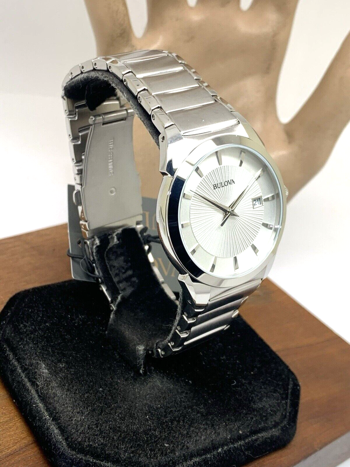 Bulova Mens Watch 96B015 Quartz Silver Dial Date Stainless Steel 38mm ...