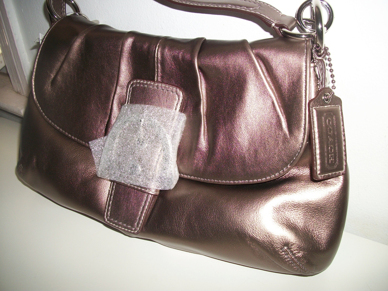 New w/Tags Coach Gold BRONZE LEATHER FLAP F17217 BELOW $348 Retail-SOLD ...