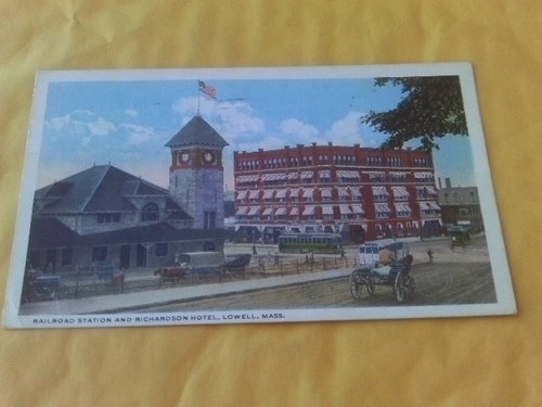 RARE 1920 POSTCARD RR STATION TRAIN DEPOT RICHARDSON HOTEL LOWELL ...