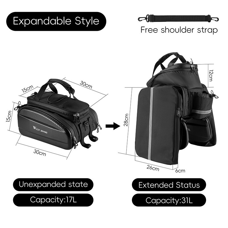 WEST BIKING Bicycle Expandable Bag Hard Shell Bike Pannier Rack Pack ...