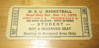 1976 Memphis State Tigers Basketball Full Ticket vs. Baylor Bears - 12 ...