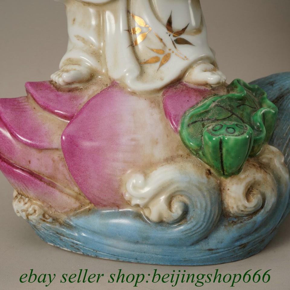 15.2" Marked Chinese Famille rose Porcelain Guan yin Goddess Peach ...