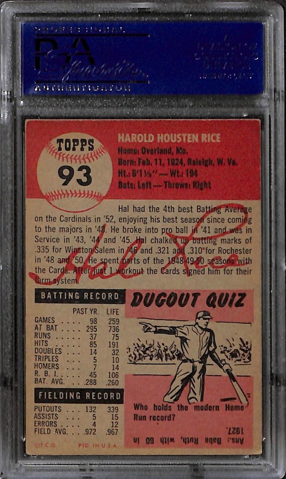 1953 Topps #93 Hal Rice PSA 6 EX-MT 15792903 | eBay
