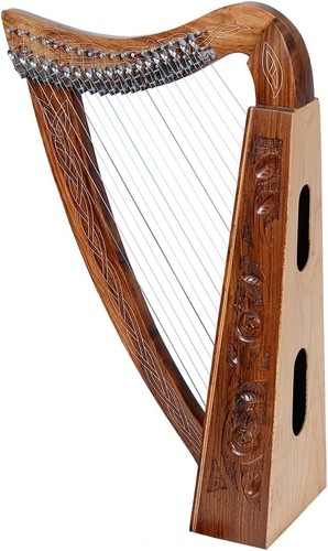 19 Strings Celtic Brown Lever Harp White Chain Design with Bag, Tuning ...