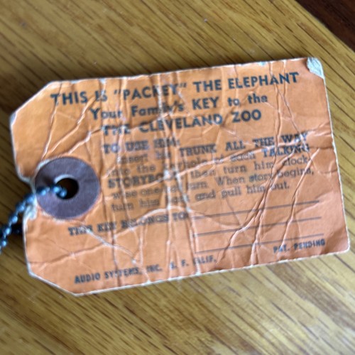 Vtg Cleveland (OH) Zoo “Packey” The Elephant Storybook Key W/tag Green ...