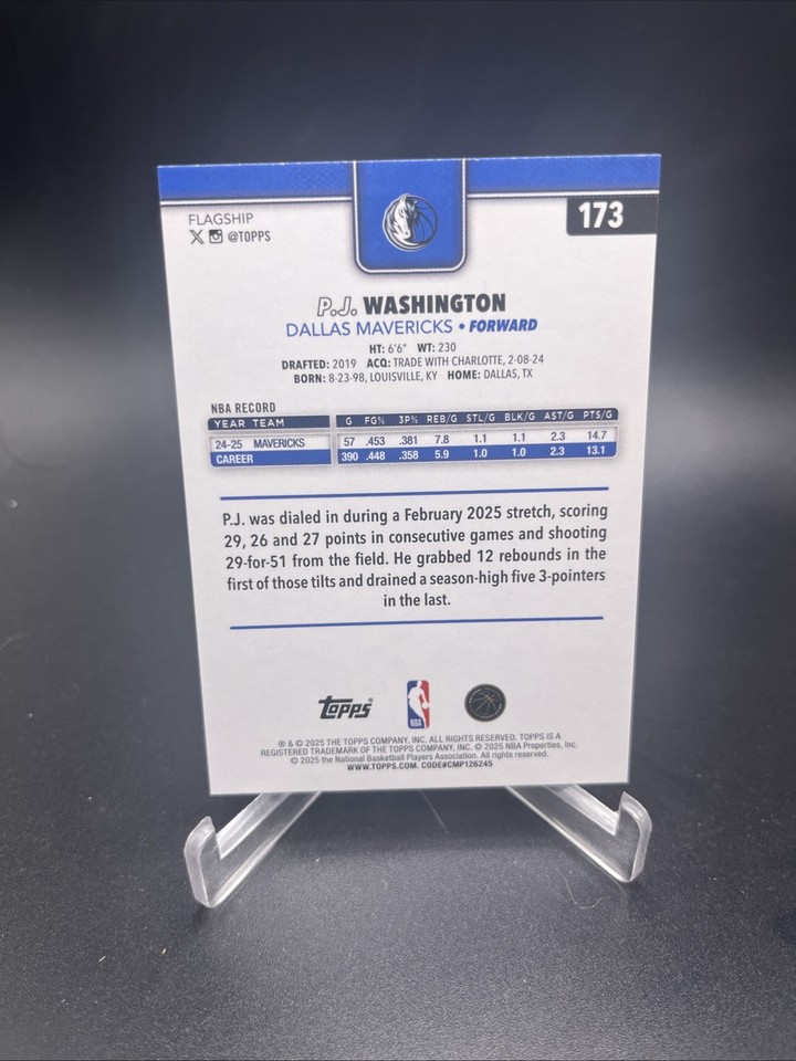 2025-26 Topps P.J. Washington Team Color Border SP #173 | Dallas Mavericks | eBay