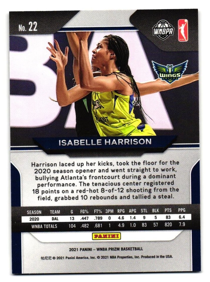 2021 Panini Prizm WNBA # 22 Isabelle Harrison Dallas Wings | eBay