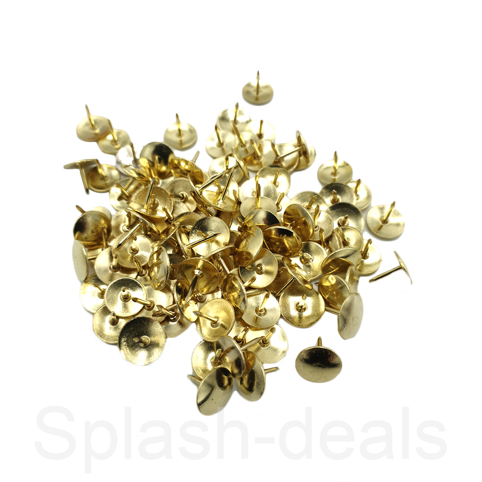 100 x Brass Drawing Pins Strong Metal - Gold Colour Thumb Tacks - 9.5mm ...