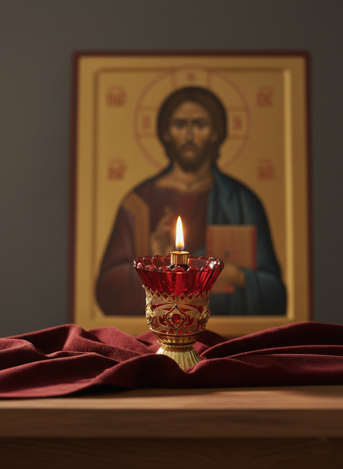 Brass Table Icon Lamp 12cm x 9cm, Orthodox Oil Lamp, Vintage Oil Candle ...