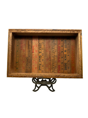 Vtg Folk Art Yardstick Ruler Tramp Art Desk Trinket Tray Rustic Cottage ...
