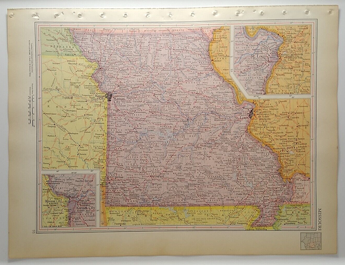 1957 Antique MISSOURI Atlas Map - Vintage Encyclopedia Britannica World ...