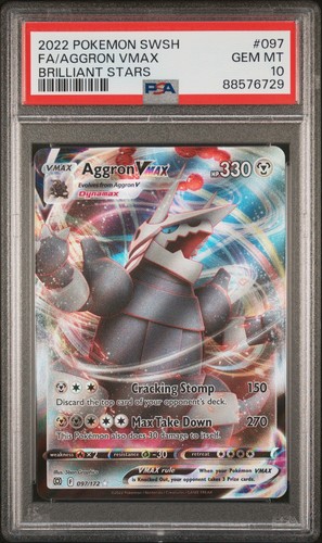 2022 Pokemon Sword & Shield Brilliant Stars #097 Full Art Aggron Vmax ...