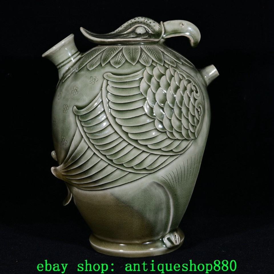 10.2''Old Tang Dynasty Yue Kiln Porcelain Eagle Hawk Falcon Bird Head ...