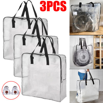 3 X DIMPA STORAGE CLEAR REUSABLE HEAVY DUTY LAUNDRY BAGS Moth ...