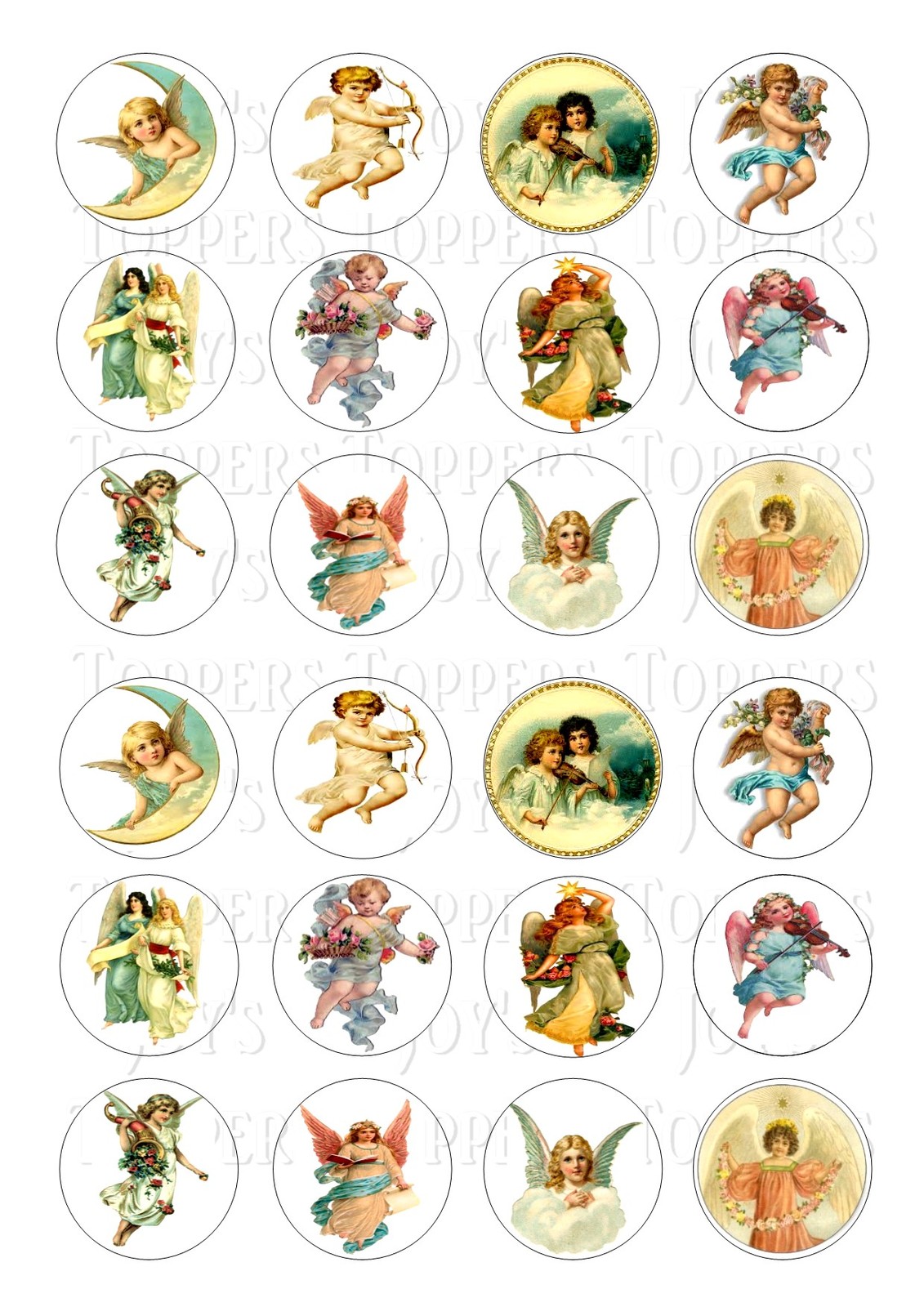 24 VINTAGE ANGELS CUPCAKE TOPPER WAFER RICE EDIBLE FAIRY CAKE BUN ...