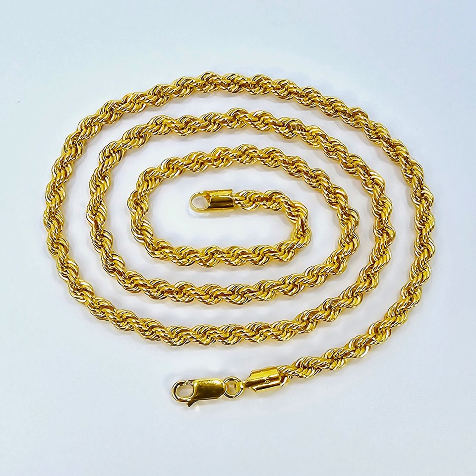 22K Yellow Gold Rope Chain Necklace 20 inch Hollow 4.3mm Genuine ...