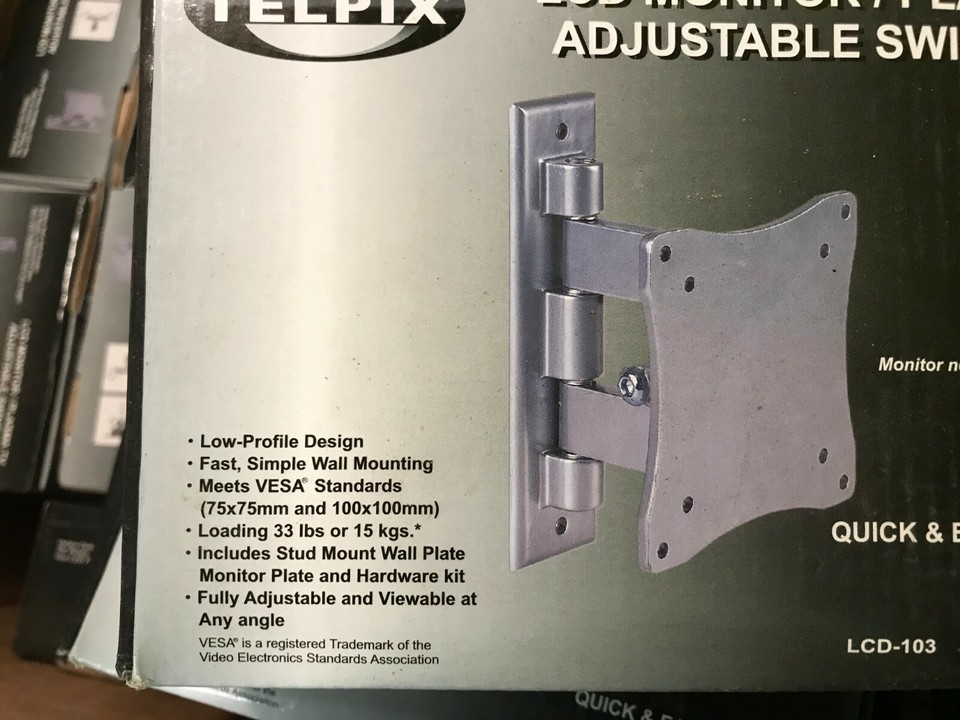 LOT 34 NEW Telpix LCD Monitor Plasma TV Adjustable Swing Arm VESA 75x75 ...