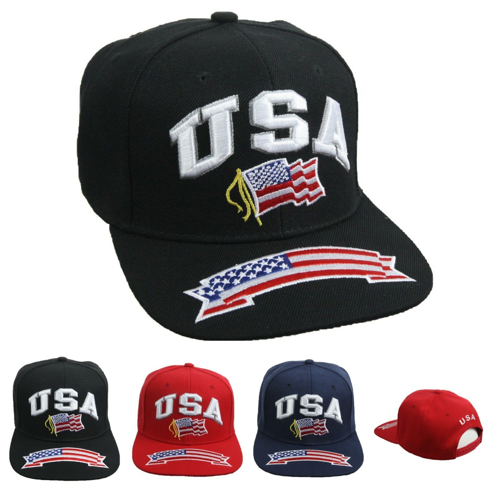 USA Baseball Cap Flat Bill Sun Visor US Flag Hat Hip Hop Snapback ...