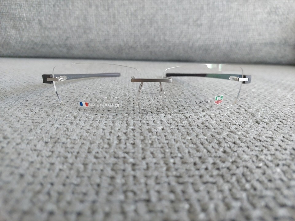 TAG HEUER Reflex rimless Eyeglasses Polished Silver Gray 3942 013 60-15 ...