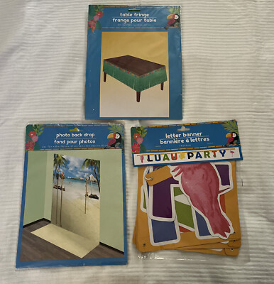 3 piece Hawaiian Luau Party Decorations photo back drop letter banner ...