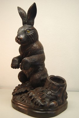 ANTIQUE TOBACCO JAR AUSTRIAN GERMAN BLACK FOREST WOOD CARVED RABBIT ...
